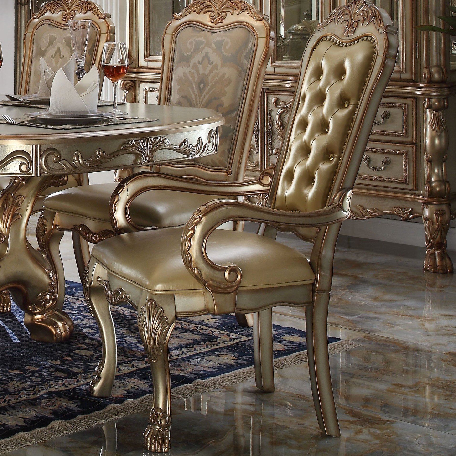 Latitude Run® Bone And Gold Patina Padded Chair Of 2 - Stylish Wooden ...