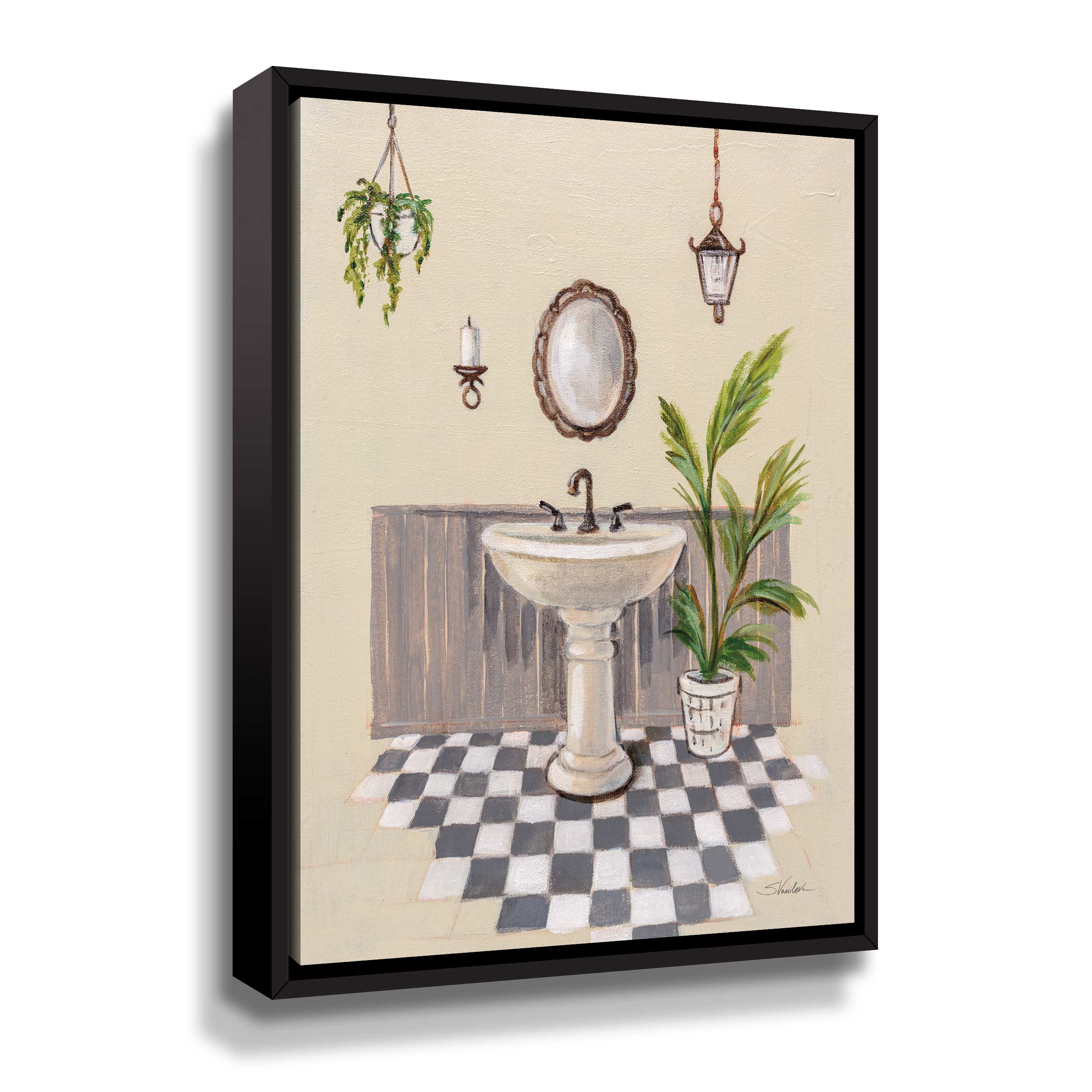 Winston Porter Gray Cottage Bathroom II Gallery Wrapped Floater-Framed ...