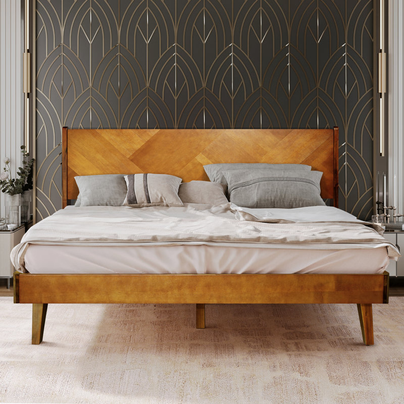 RORNS Gazelle Solid Wood Bed Frame with Artistic Patterned Headboard ...