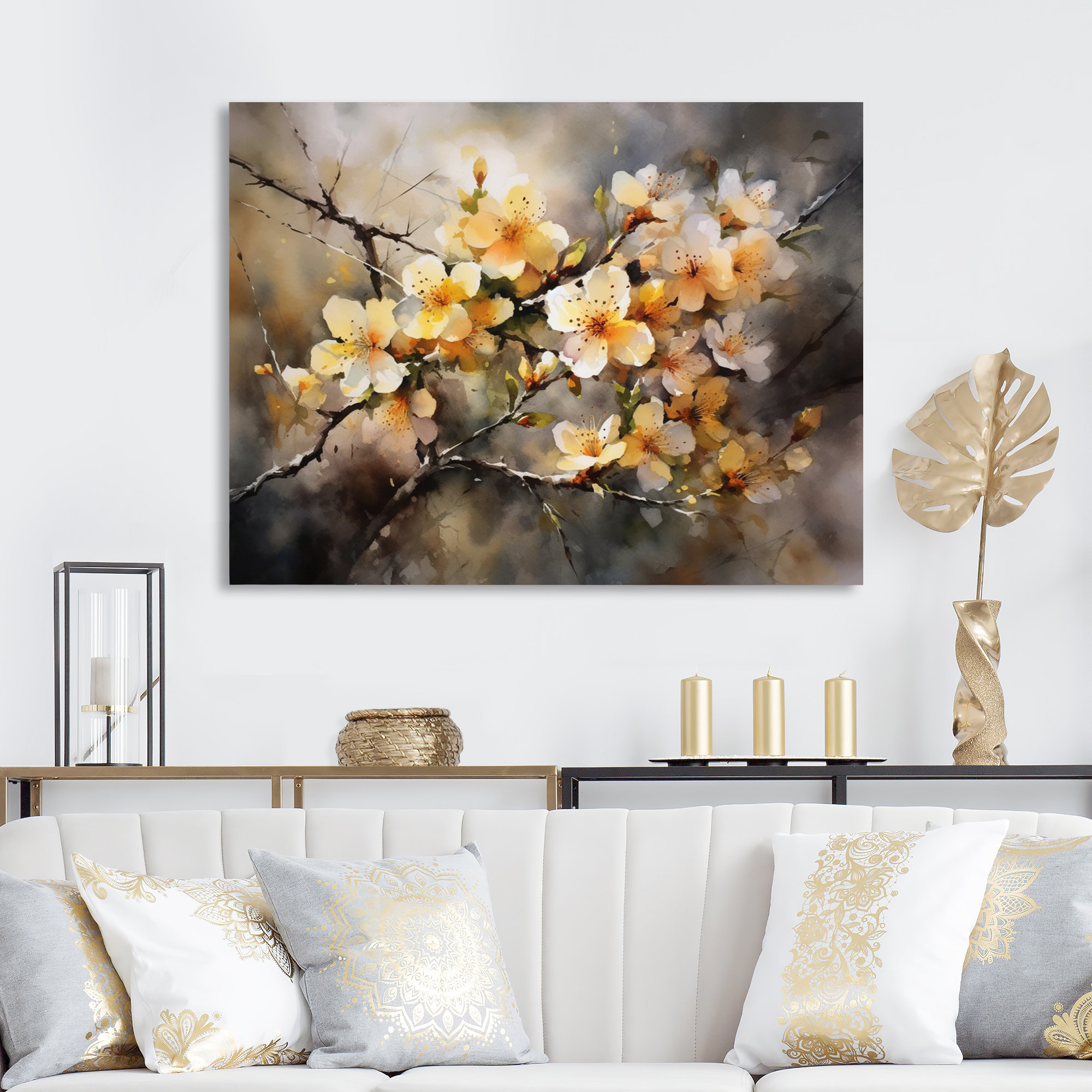 Red Barrel Studio Yellow Grey Apple Tree Melody - Floral Apple Tree ...