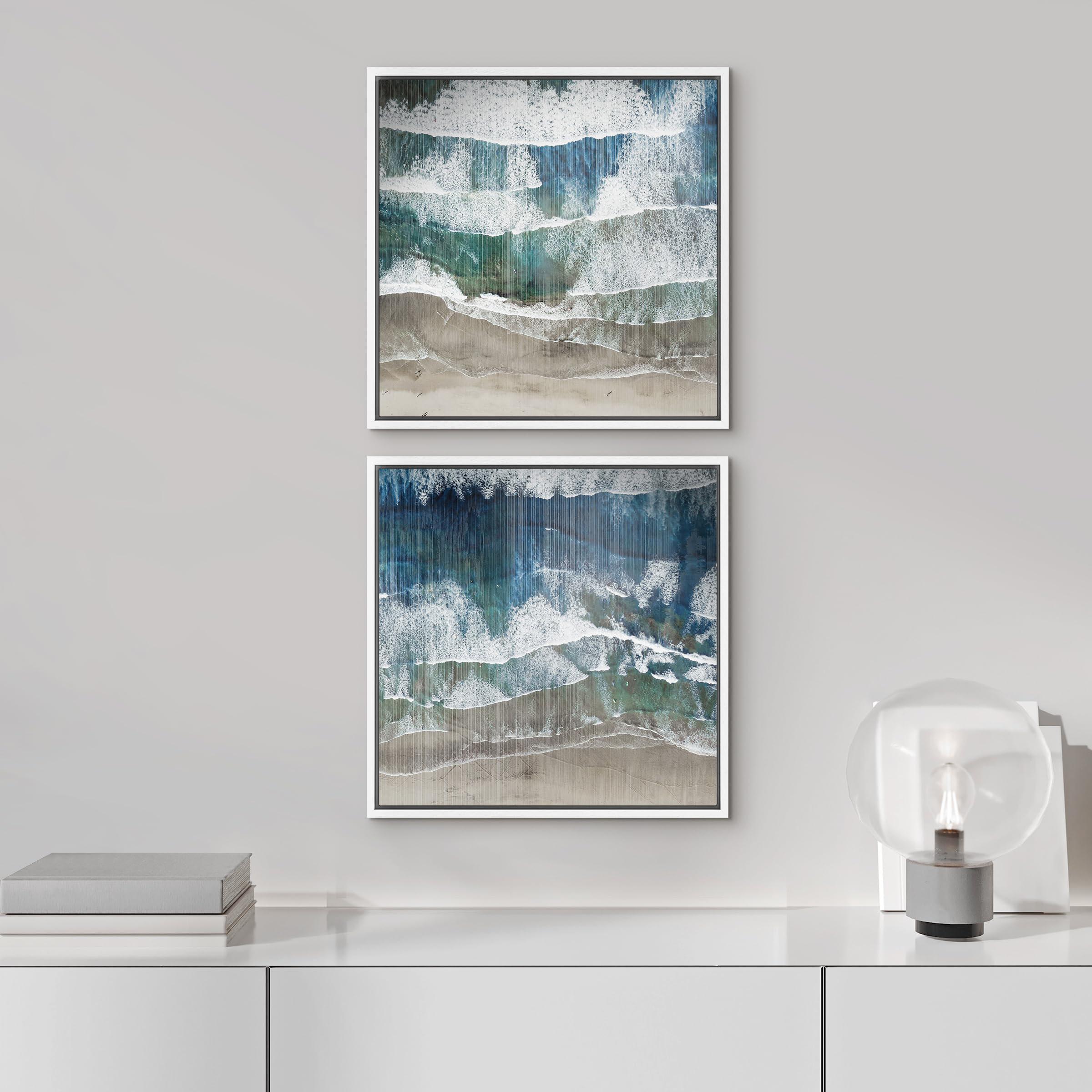 wall26 Aerial Navy Beach Waves Ocean Illustrations Coastal Modern Art ...