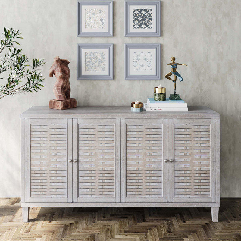 Gracie Oaks Accent Cabinet 4 Shutter Door Wooden Cabinet | Wayfair