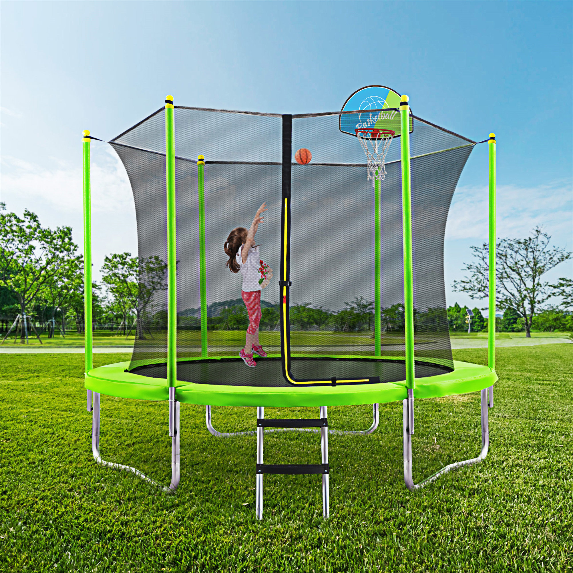 wendeway 10FT Trampoline For Kids With Safety Enclosure Net, Basketball ...