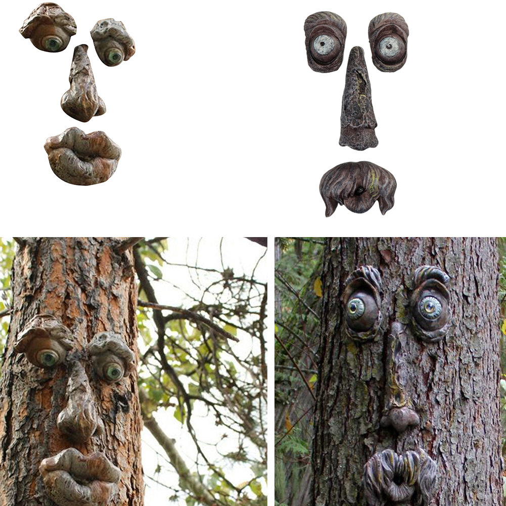 Arlmont & Co. 2X Tree Faces Outdoor Old Man Feeder Tree Hugger Statues ...