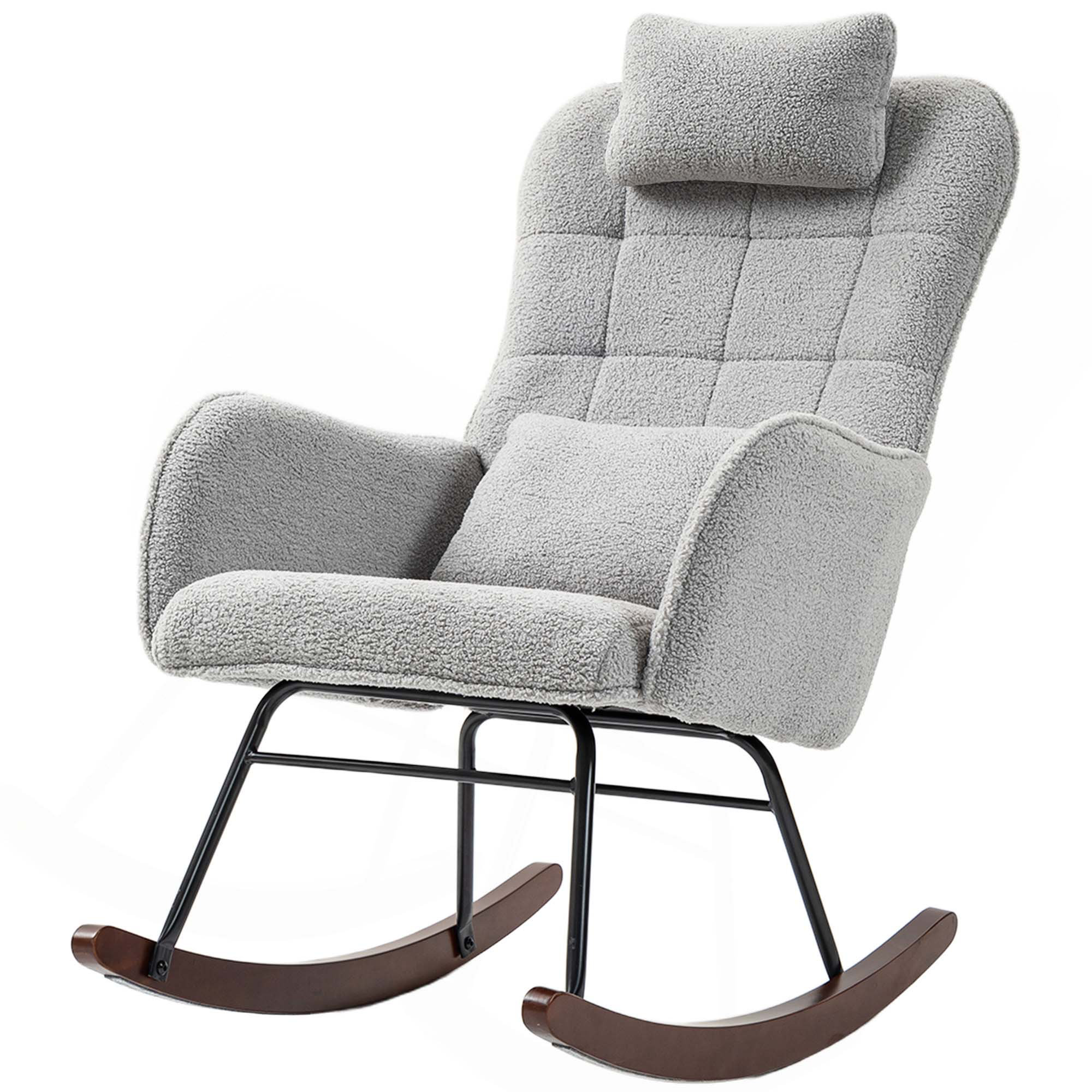 George Oliver Upholstered Rocking Chair With Headrest And Lumber Pillow ...