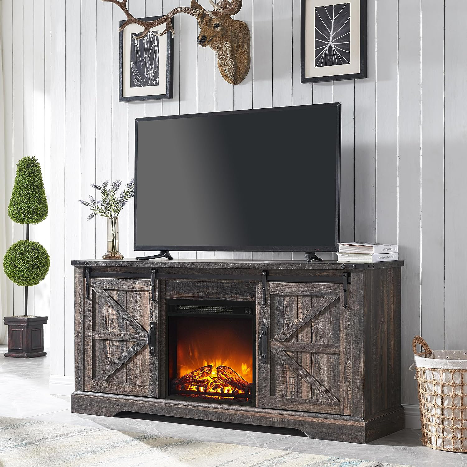 Gracie Oaks Meuble télé avec foyer électrique Lysle Farmhouse et ...