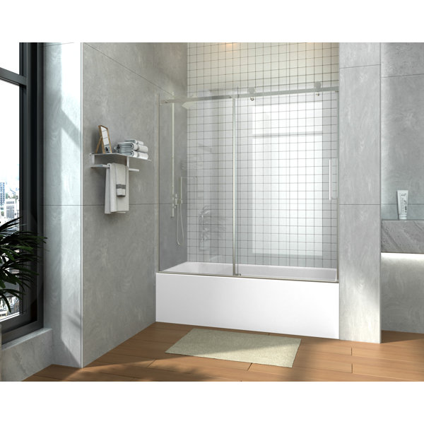 CKB 55'' - 59'' W x 60'' H Single Sliding Frameless Tub Door with Clear ...