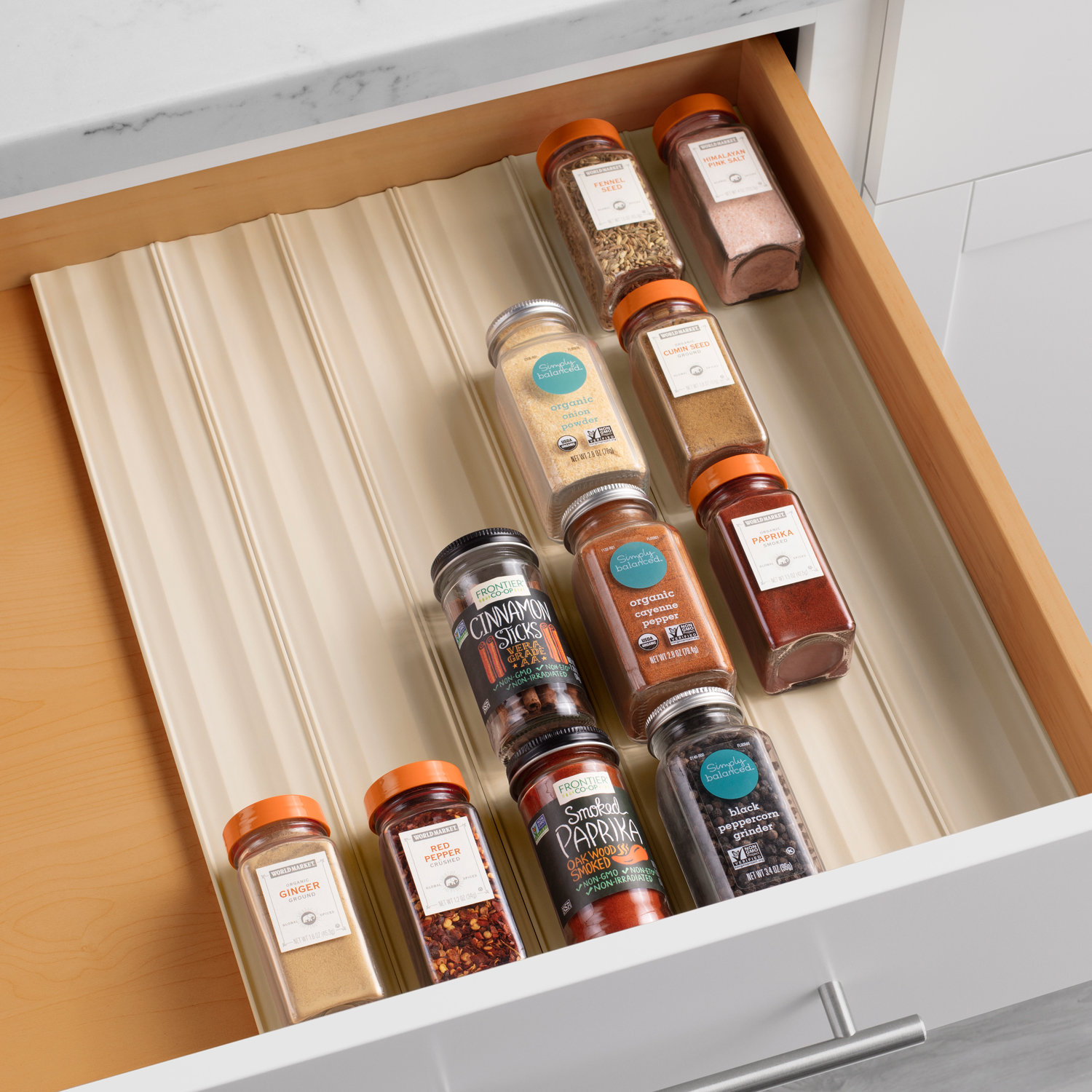 YouCopia® SpiceLiner® Adjustable Spice Drawer Liner, Spice Bottle and ...