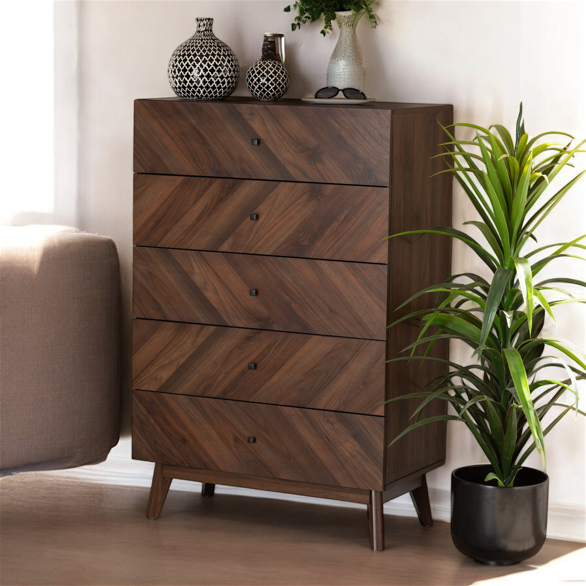 George Oliver Walnut brown Finished Wood 5-Drawer Storage Chest from ...