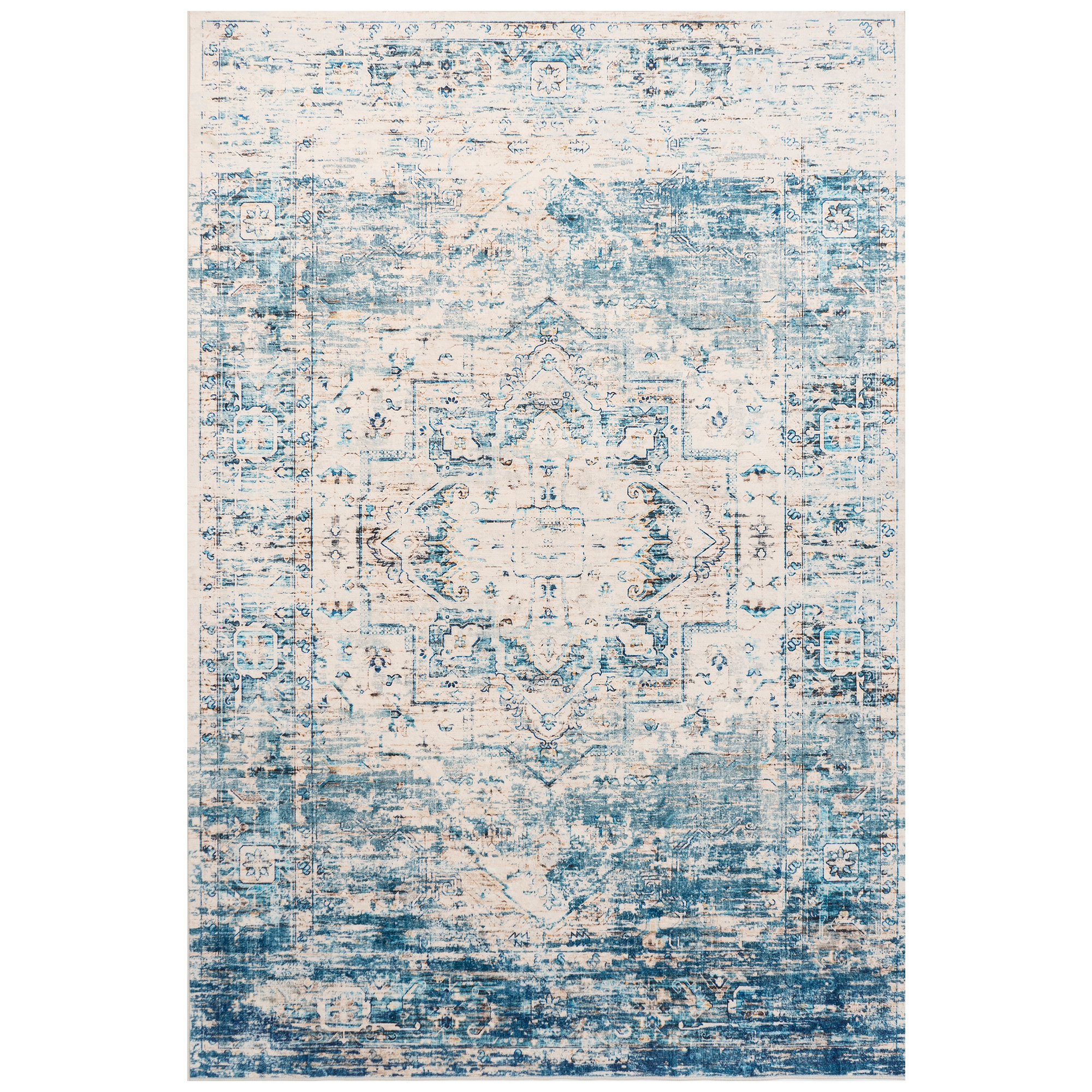 Bungalow Rose Chezare Rectangle Blue and white Area Rug Washable ...