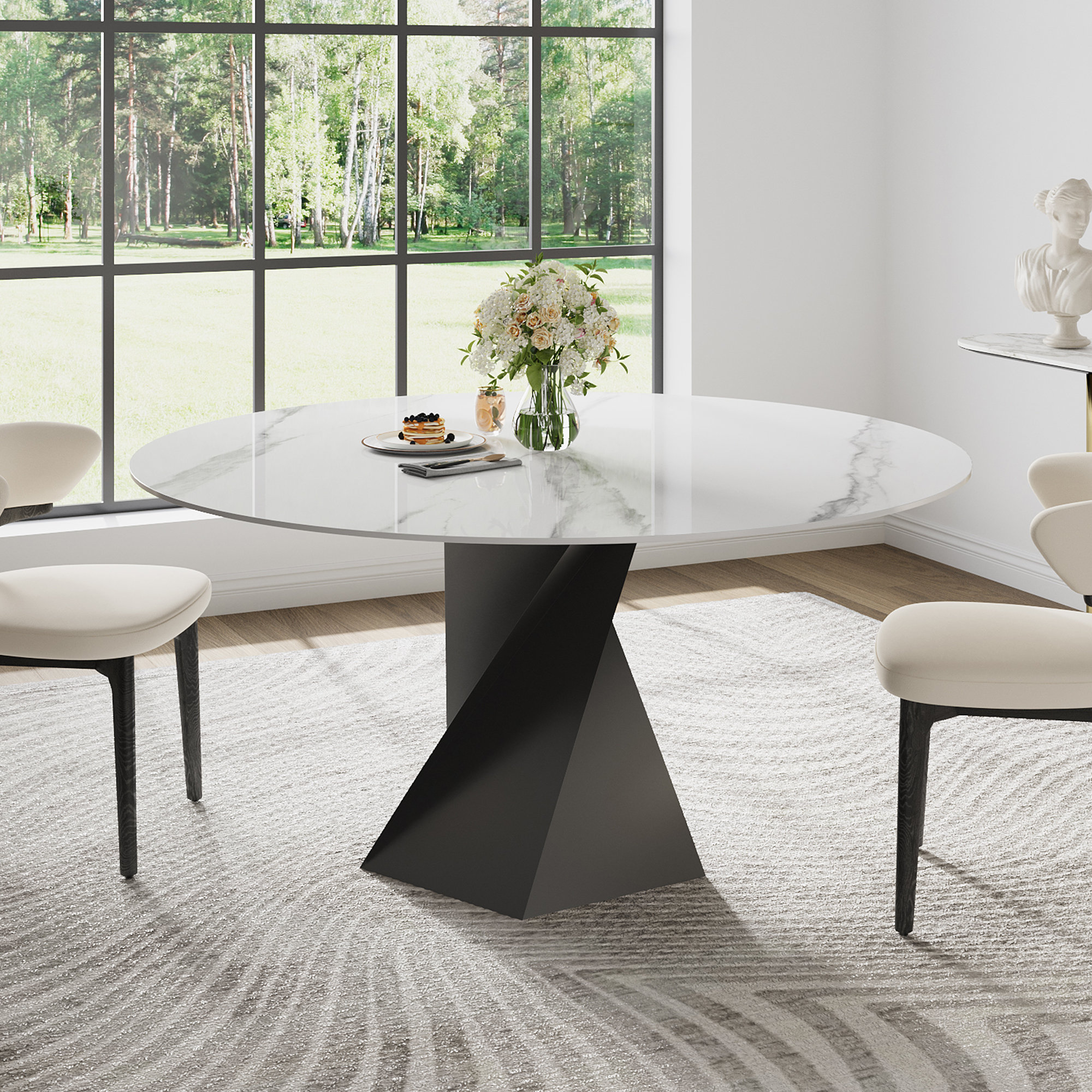 Orren Ellis 59'' Round Dining Table for 6, Circle Kitchen Table with ...