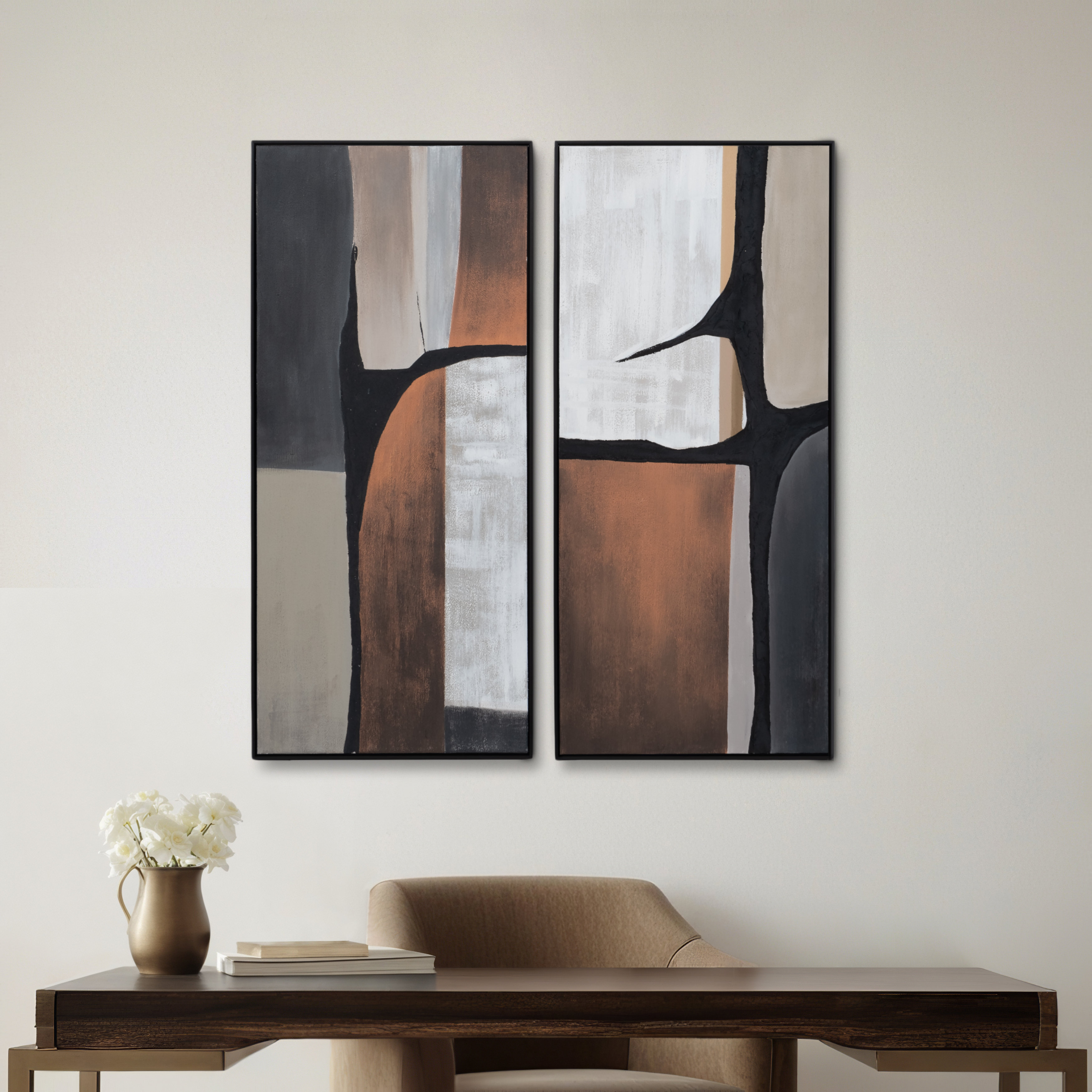 Orren Ellis Cosey Set Of 2 22X50 Linus Handpainted Wall Art | Wayfair