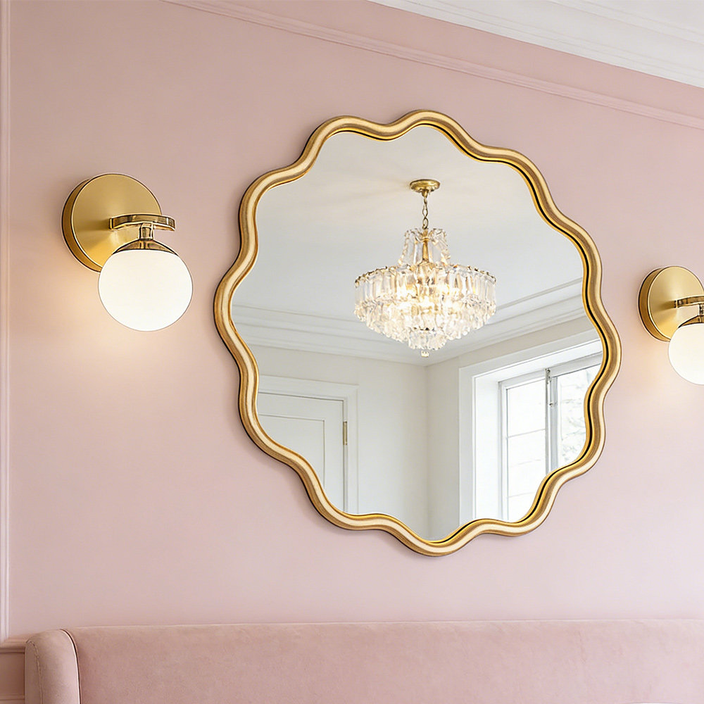 Latitude Run® Bathroom Wall Mirror Wavy Round Mirror Bathroom ,Tempered ...