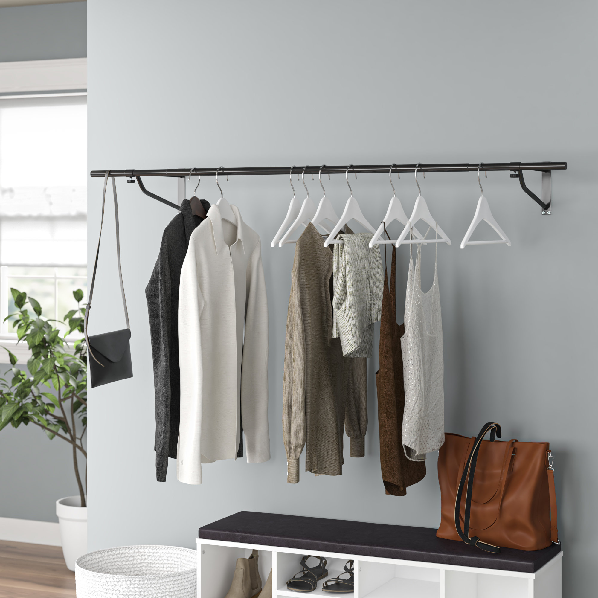 Wayfair Basics™ 150 cm Wide Wall Mountable Garment Wardrobe Rail 5ft ...
