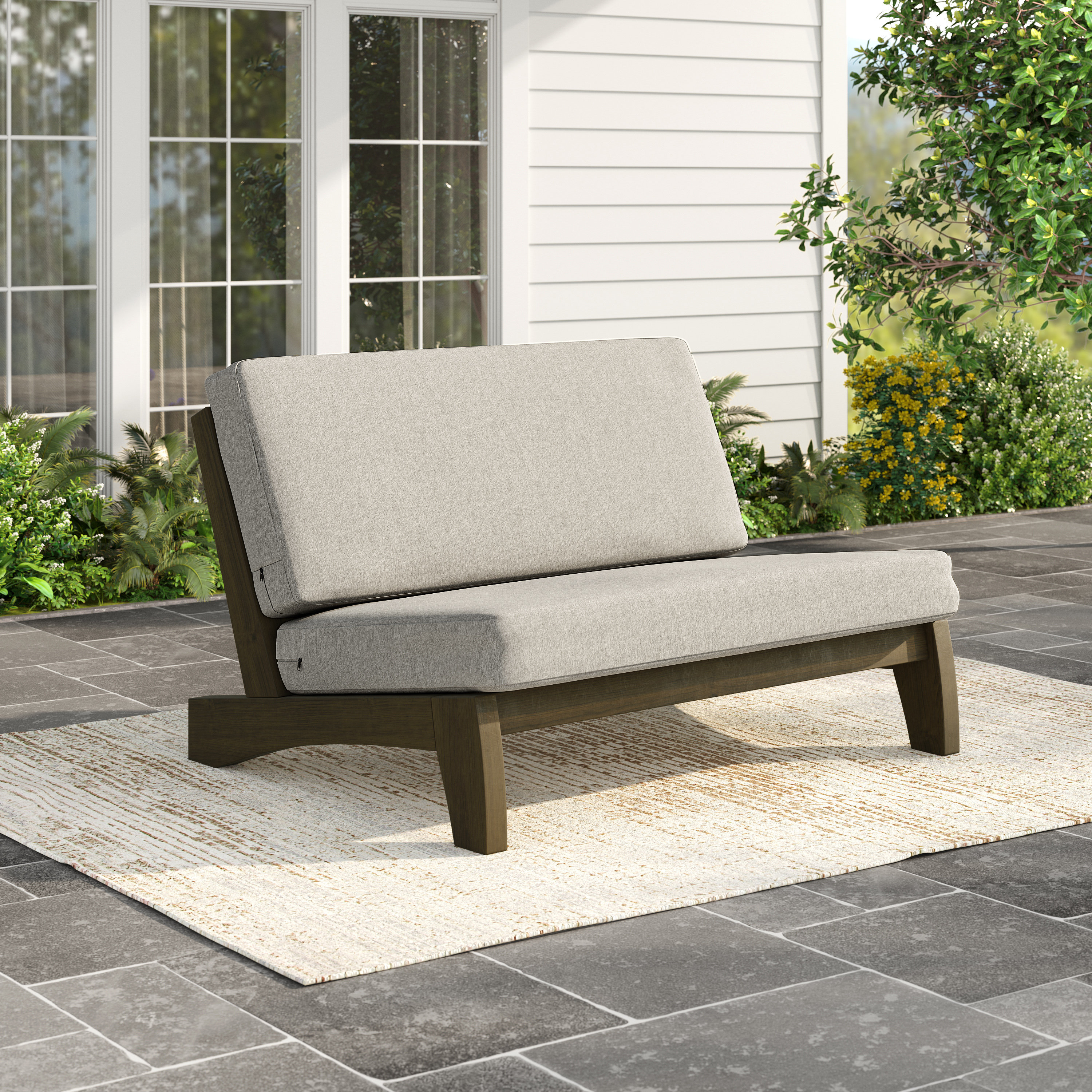 Gracie Oaks Polett Teak Wood Patio Outdoor Armless Lounge Chair ...