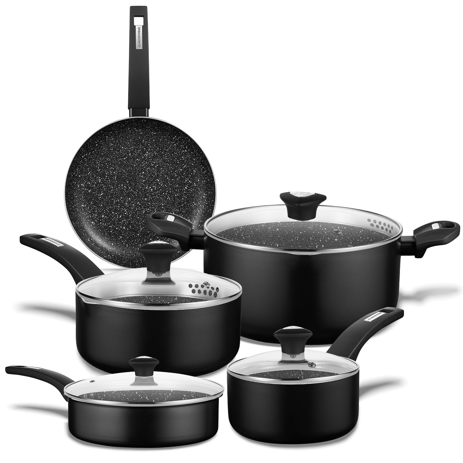 CS KOCHSYSTEME 5 Pieces Aluminum Non Stick Cookware Set with Lids ...