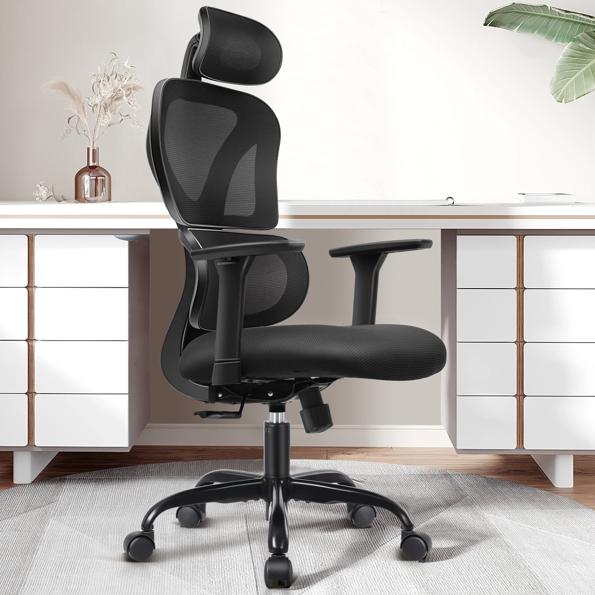 Inbox Zero Isairis Ergonomic Office Chair with Adjustable Headrest and ...