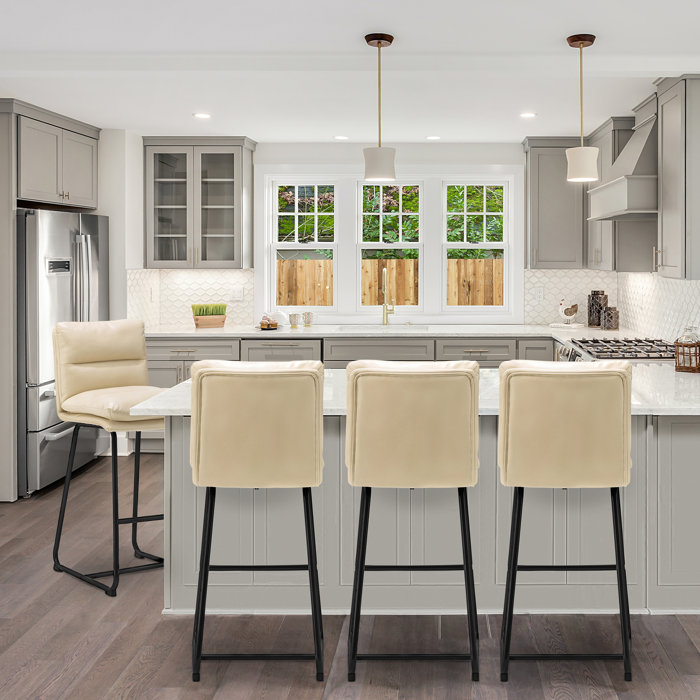 17 Stories 30.75'' Modern Thick Leatherette Bar Stool & Reviews | Wayfair