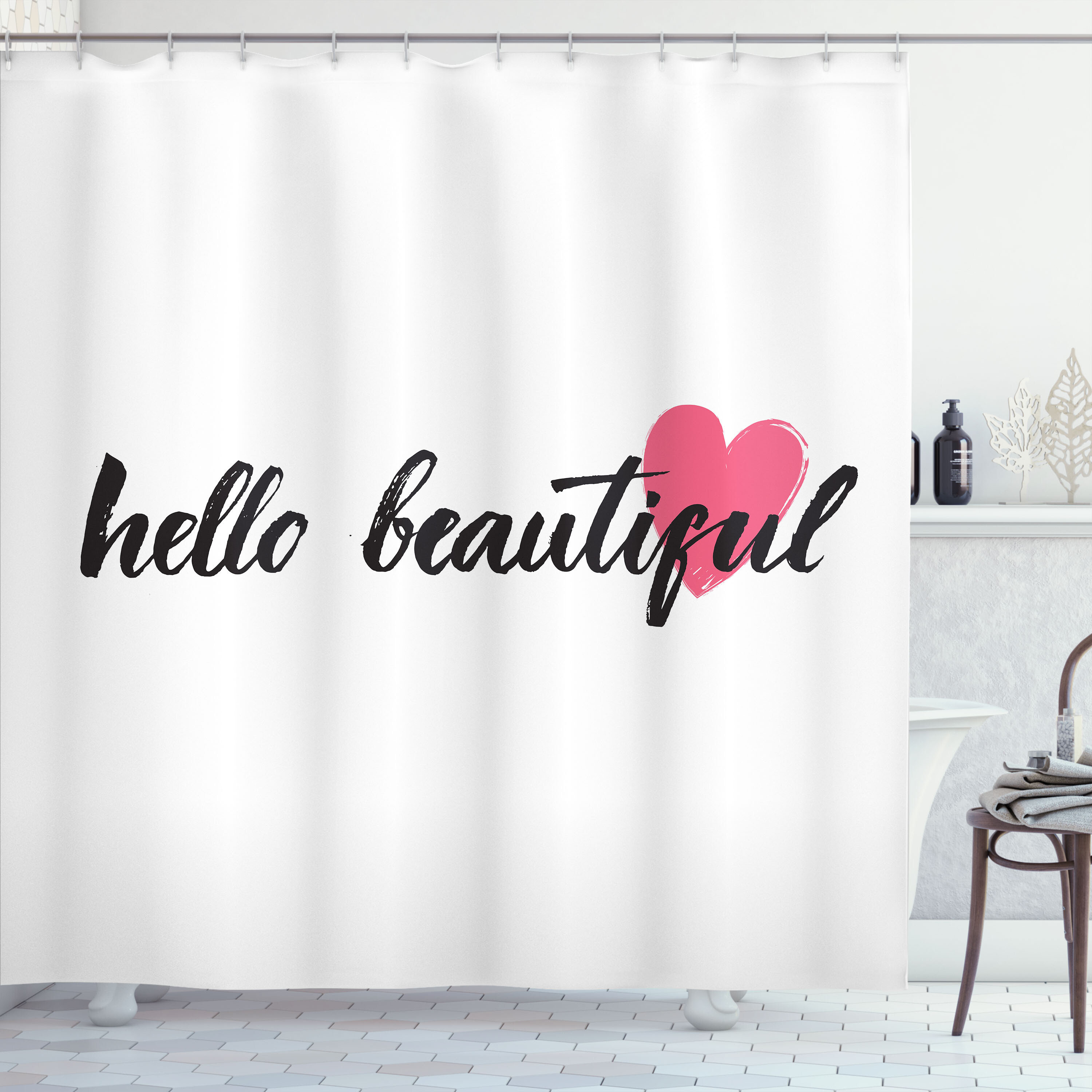 East Urban Home Hello Shower Curtain Pink Heart for Loved Ones Pink ...