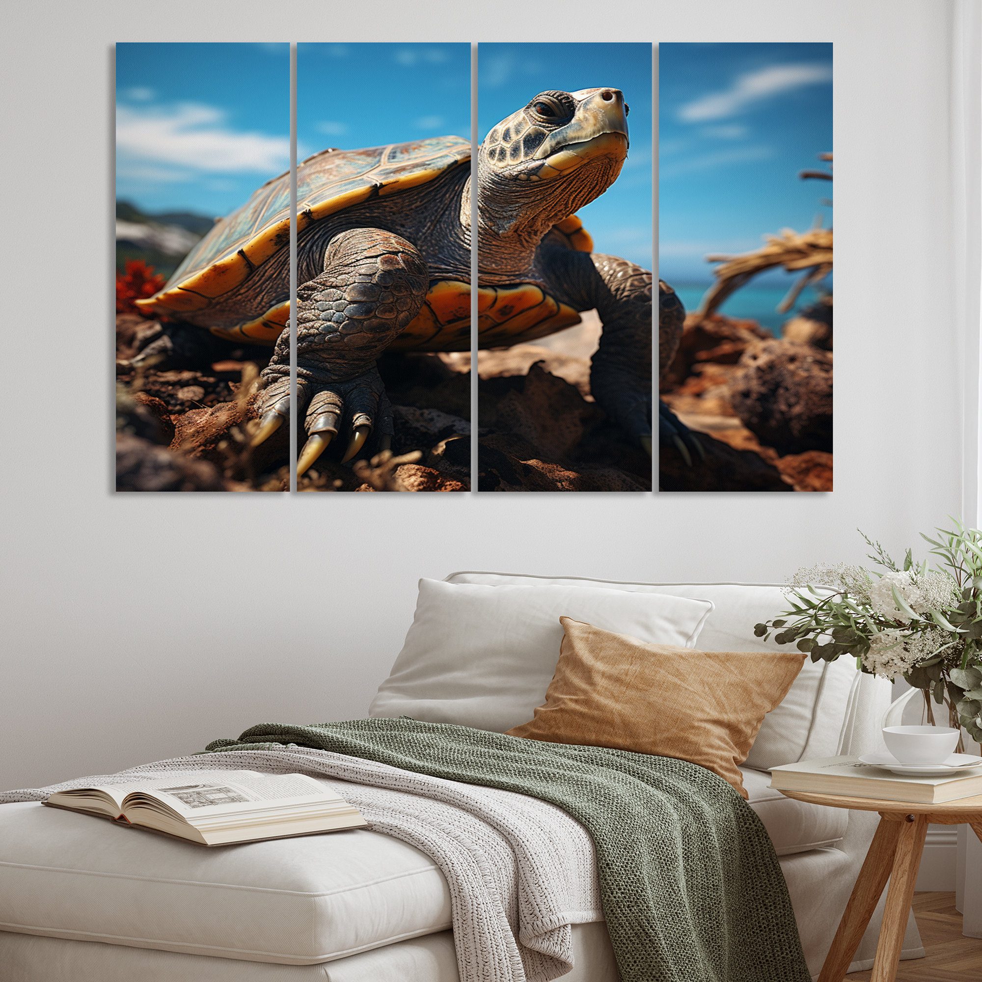 Bay Isle Home™ Green Blue Turtle Portrait Stunning On Canvas 4 Pieces ...