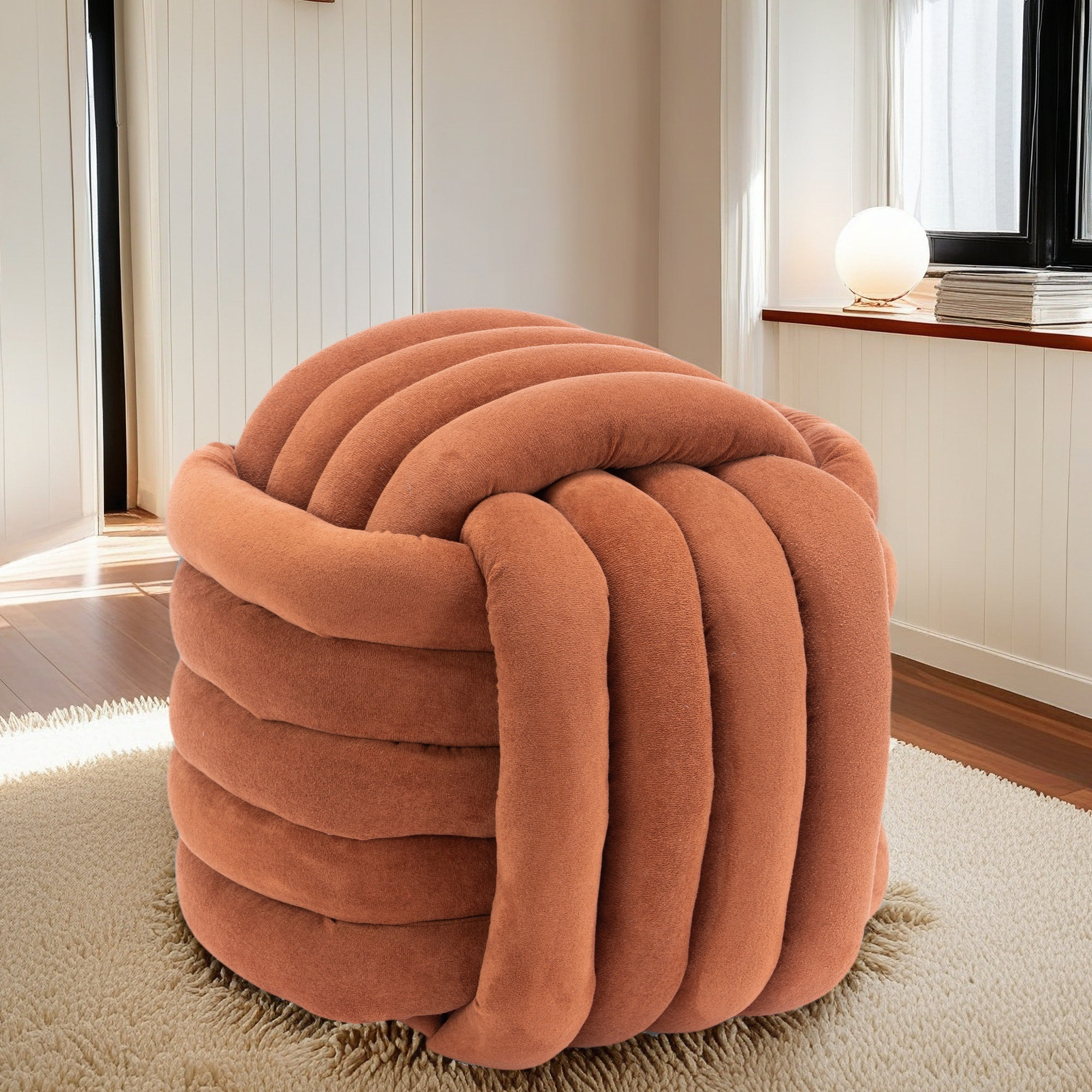 Mercer41 Chenille Fabric Modern Knot Design Ottoman Makeup Stool ...