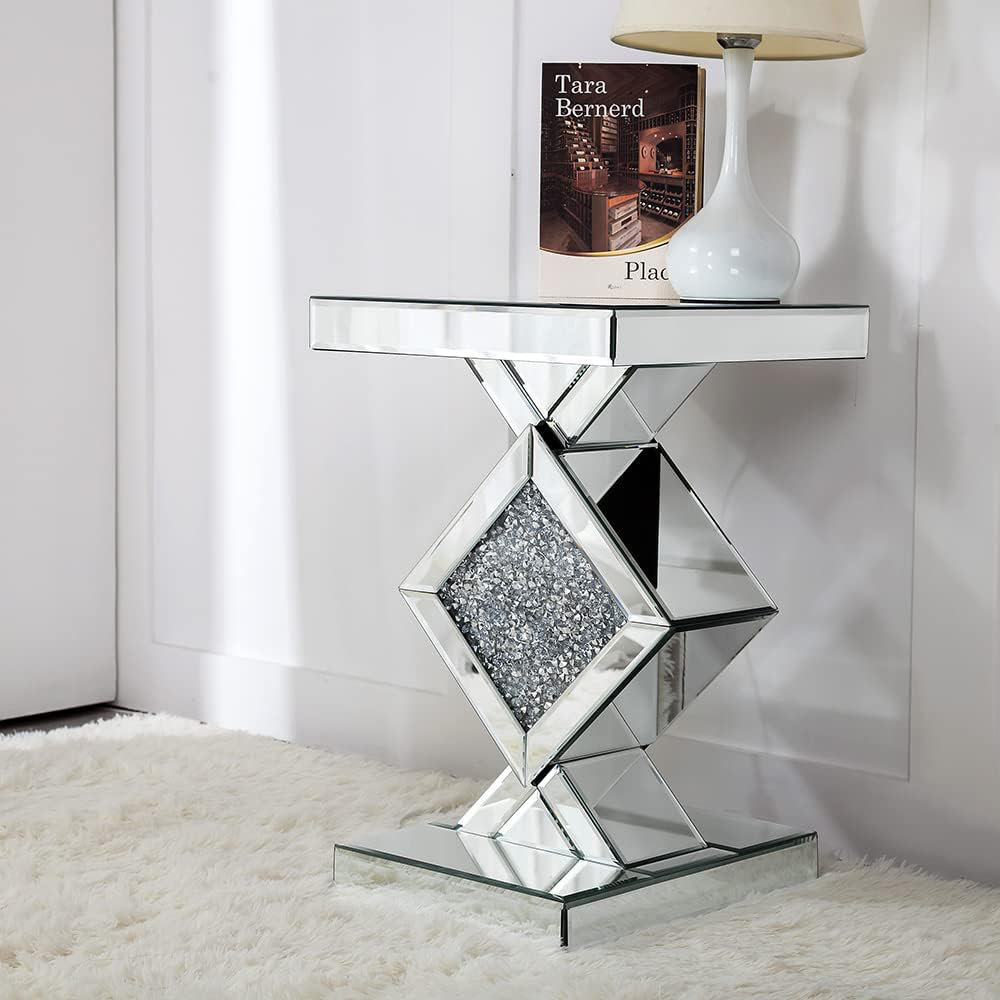 ERTCHUE RIED Mirrored Crushed Crystal Side Table, Square Modern End ...