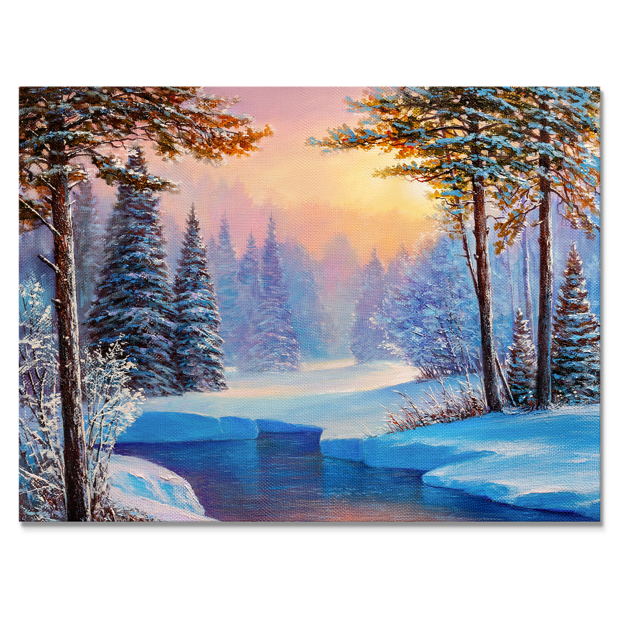 Millwood Pines Sunset On River Winter Landscape - Floater Frame Print ...