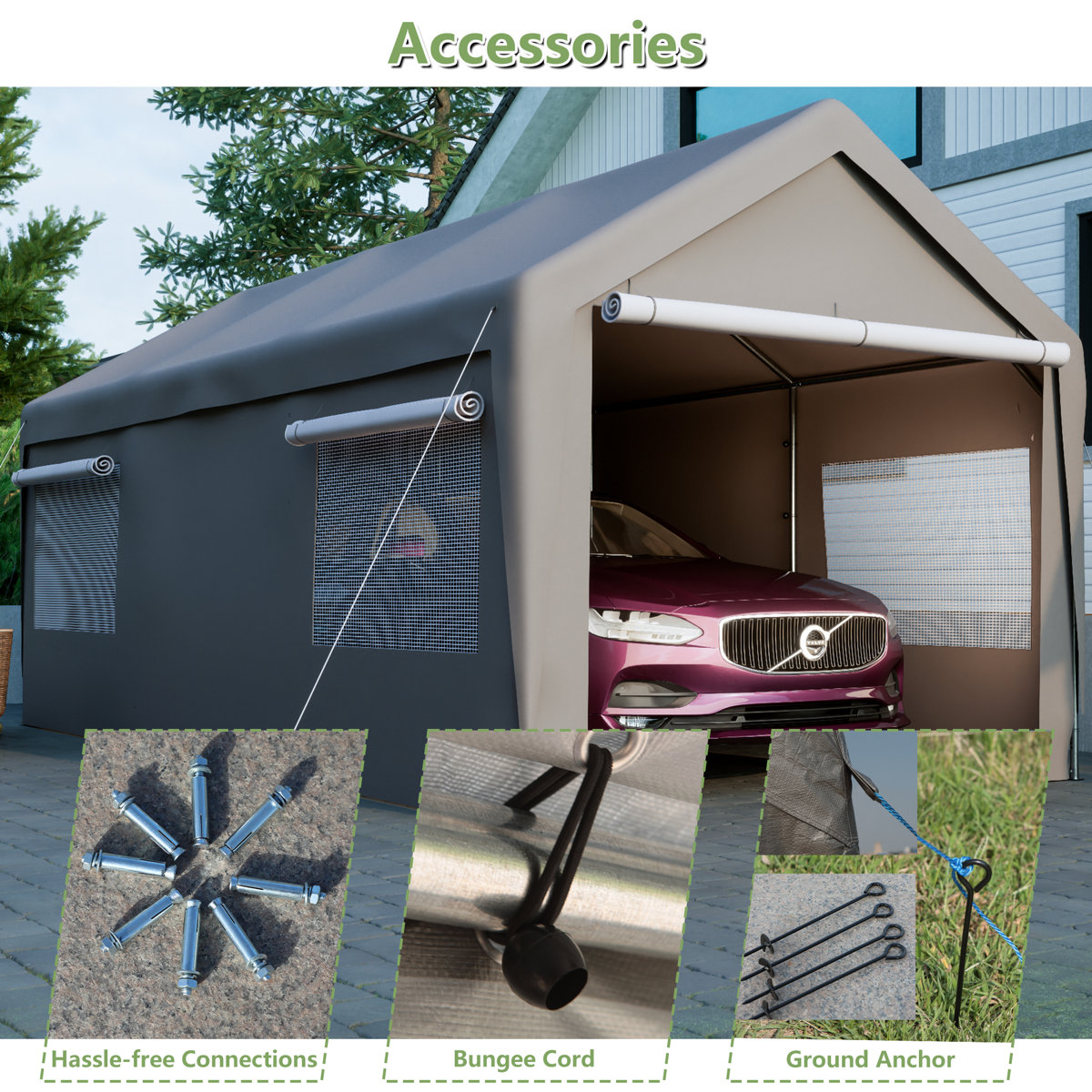 Thanaddo 10 Ft. W x 20 Ft. D Carport Galvanized Steel Portable Garage ...