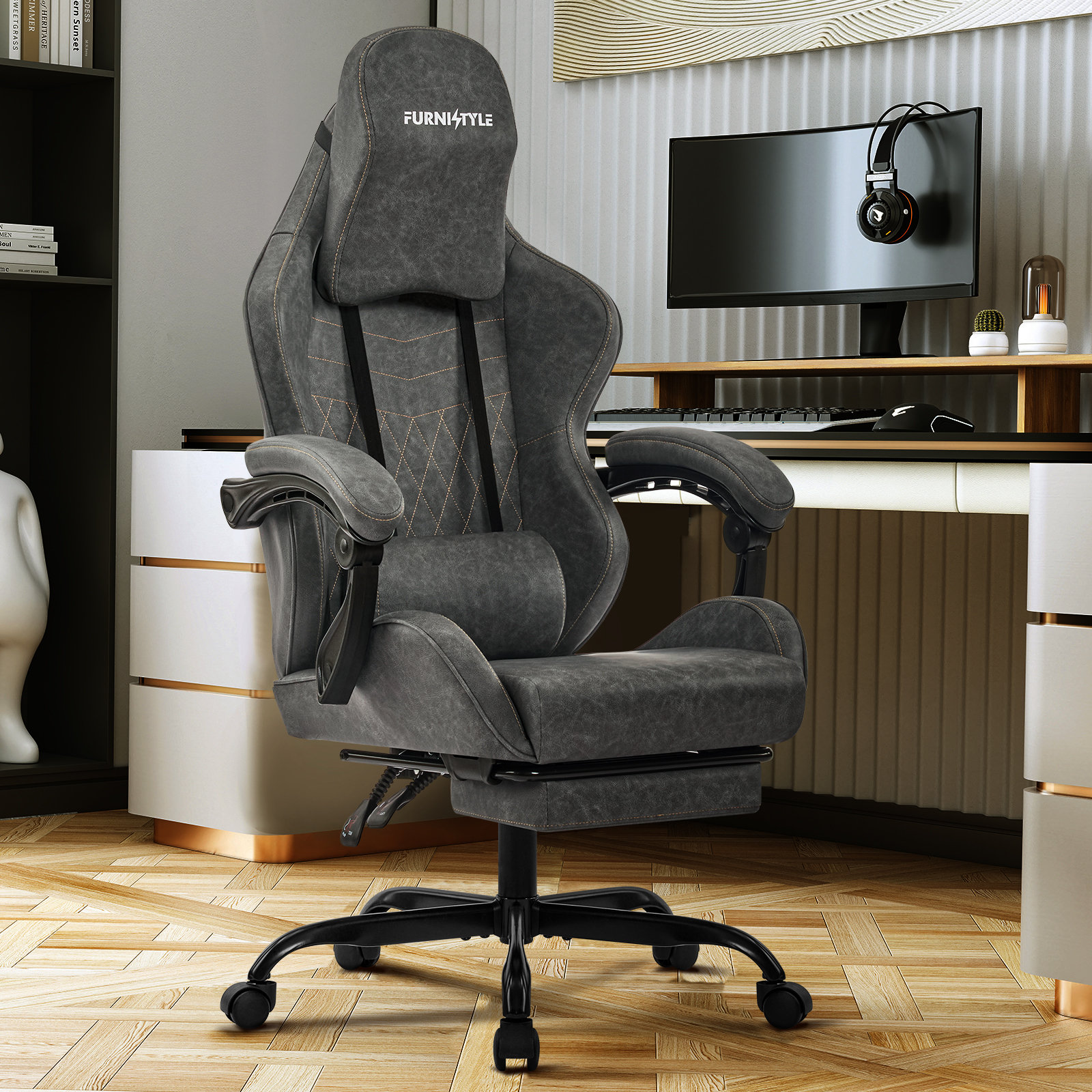 Inbox Zero Ergonomic Gaming Chair Faux Leather Swiveling PC & Racing ...