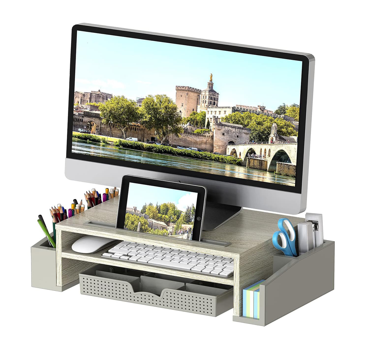 Latitude Run® Desk Monitor Stand Riser that features an Adjustable ...