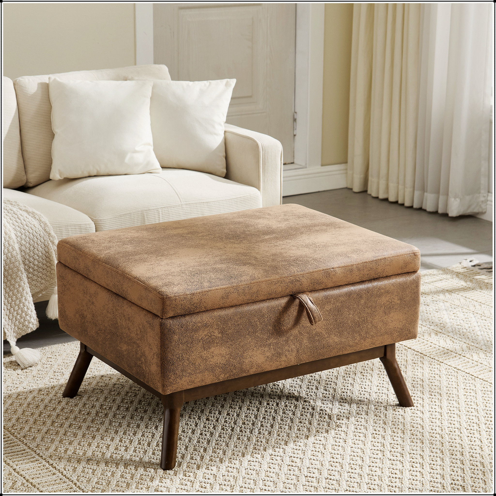 George Oliver Mid-century modern square coffee table storage bench ...