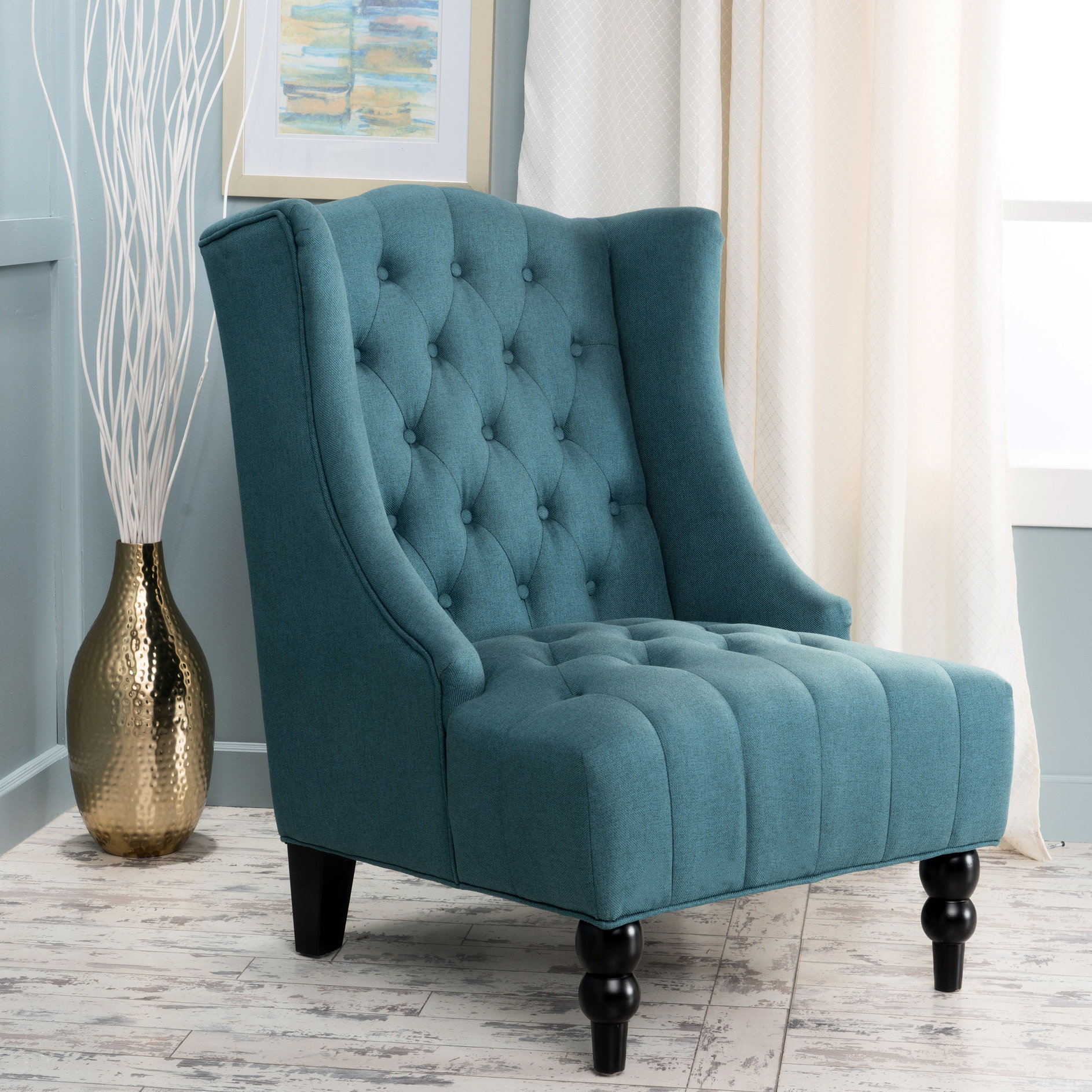Red Barrel Studio Elegant Upholstered Navy Wingback Chair With Back And ...