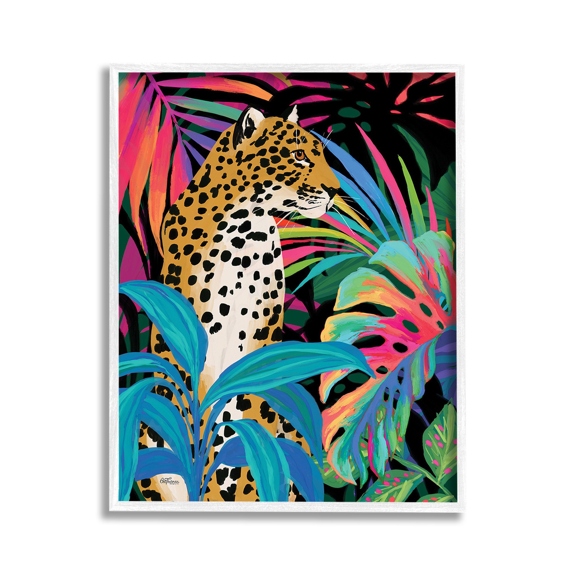 Stupell Industries Abstract Leopard & Leaves Framed Giclee Art by Cat ...
