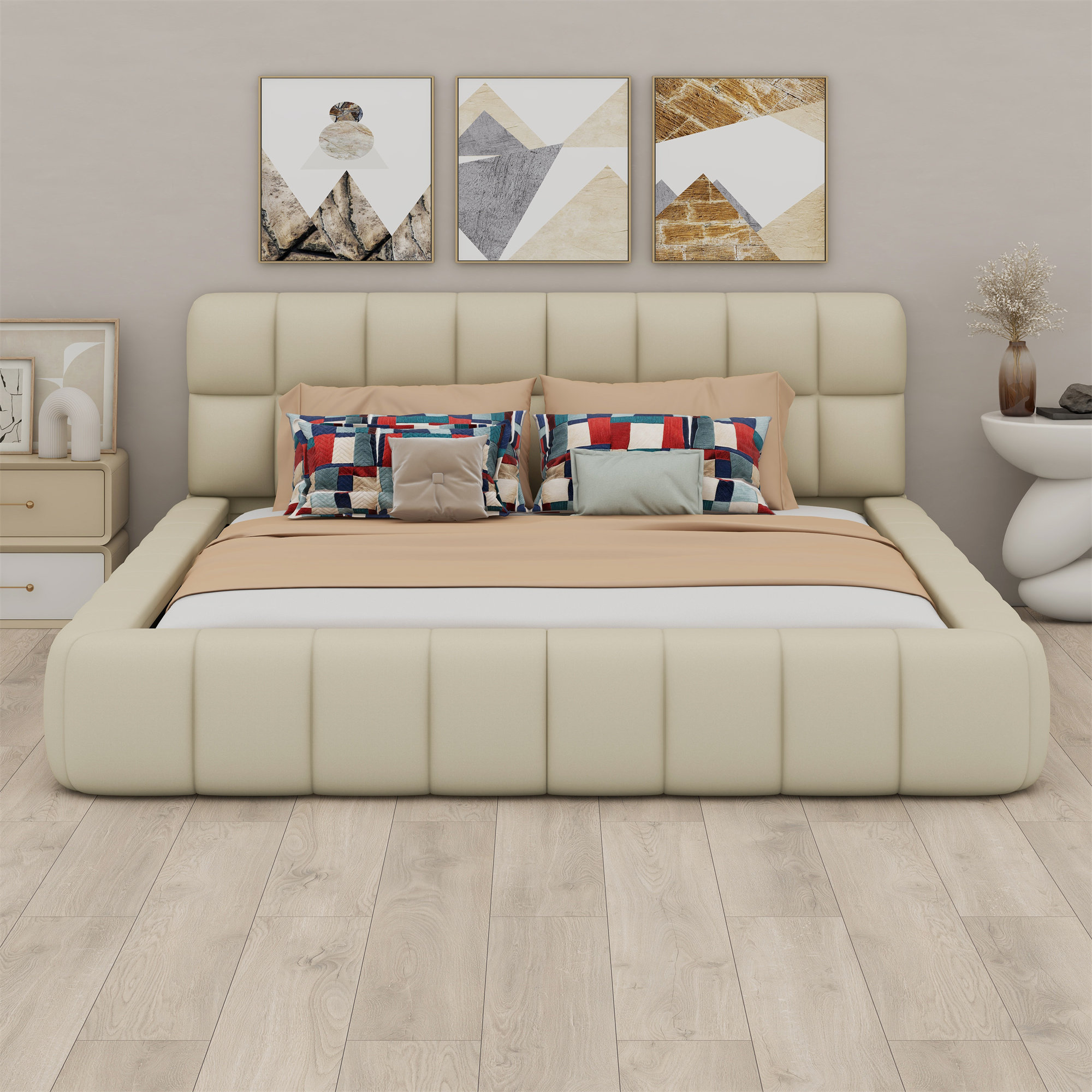 House of Hampton® Upholstered Platform Bed With Thick Fabric, Grounded ...