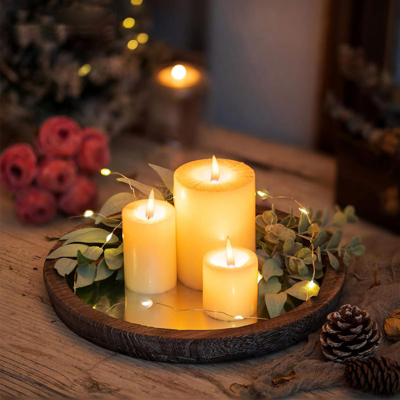 Gracie Oaks Rustic Round Wooden Serving Tray - Vintage Butler Tray ...