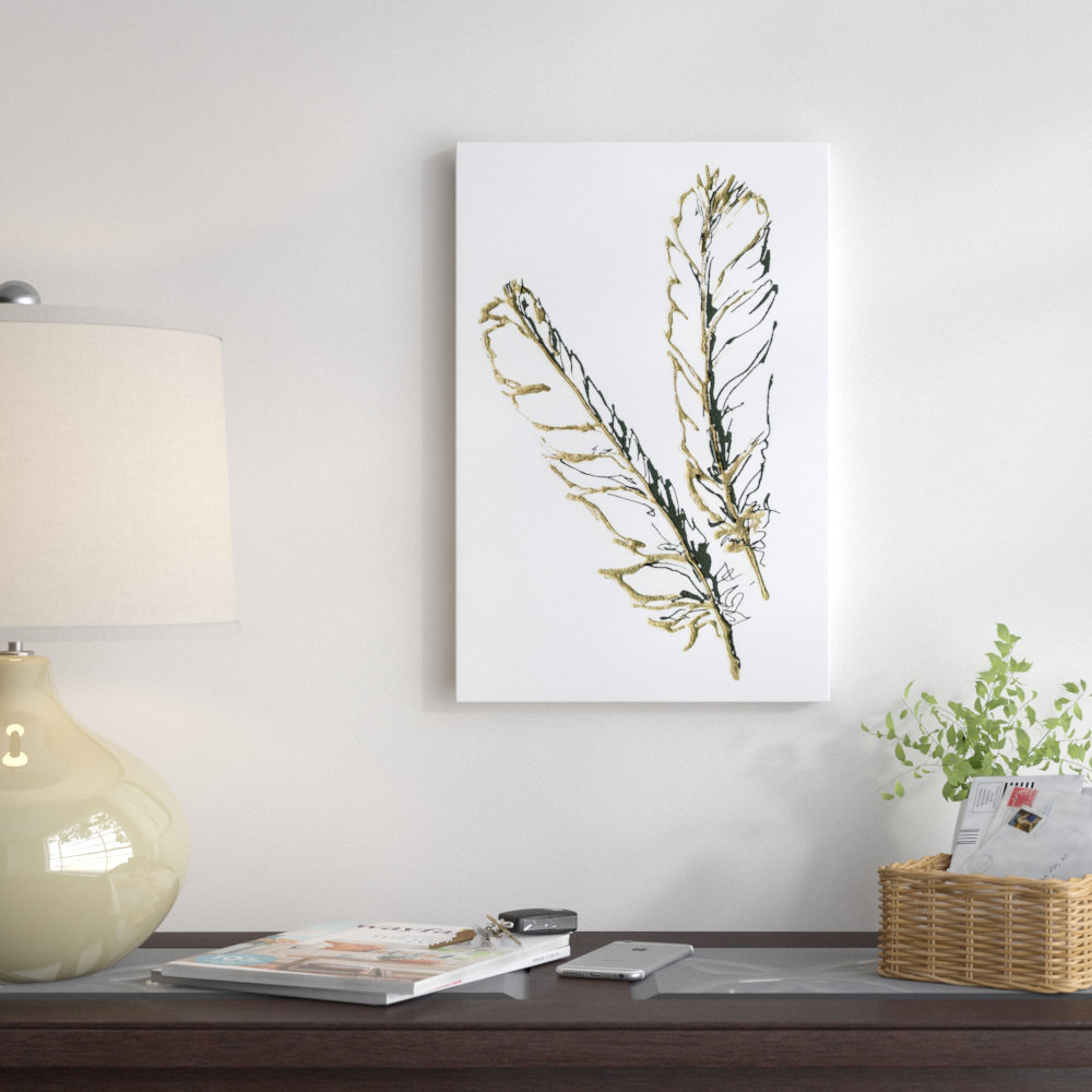 East Urban Home 'Gilded Red-Tailed Hawk Feather' Drawing Print on ...
