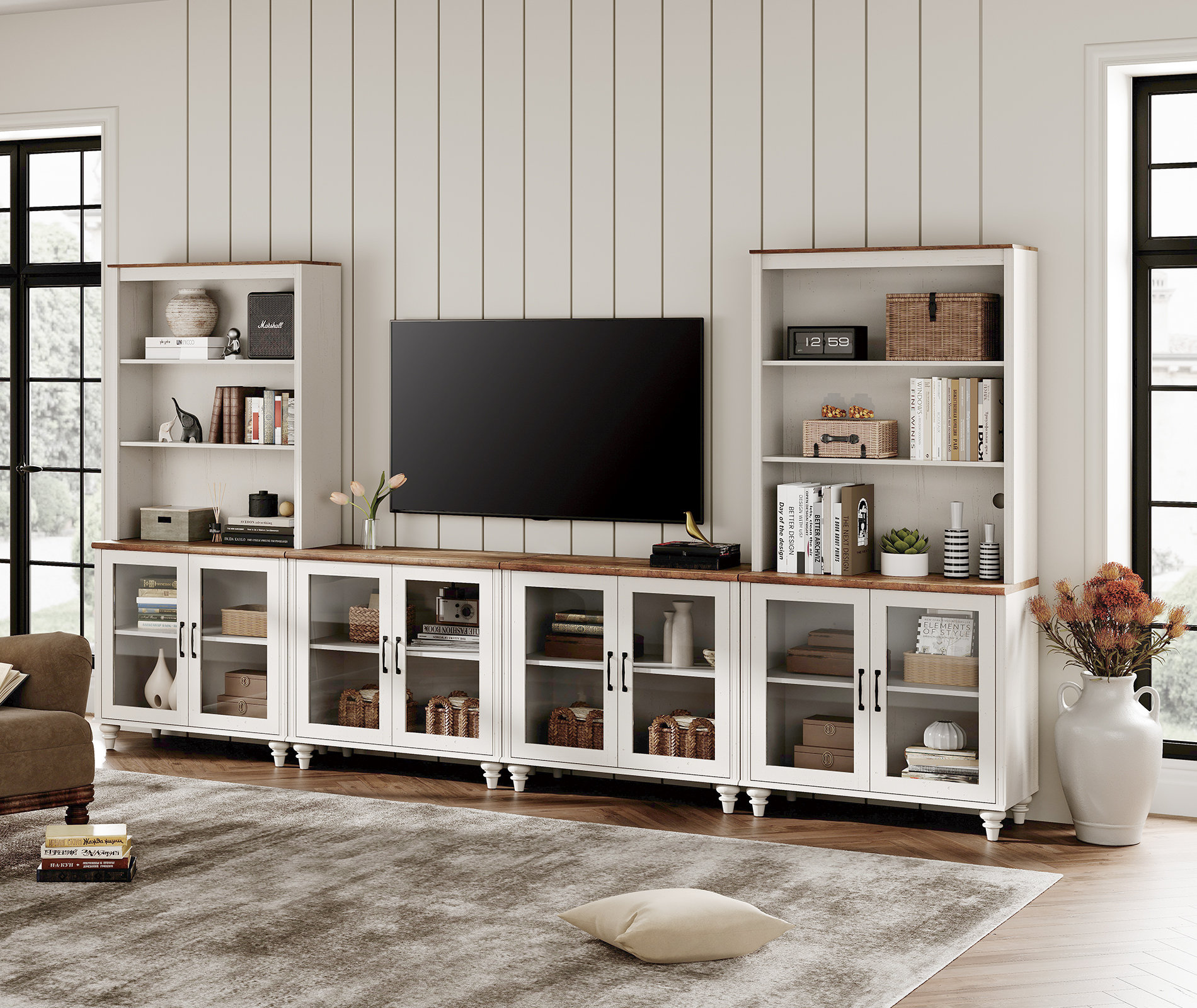 Alcott Hill® Farmhouse TV Stand With Bookshelves For, Modern ...