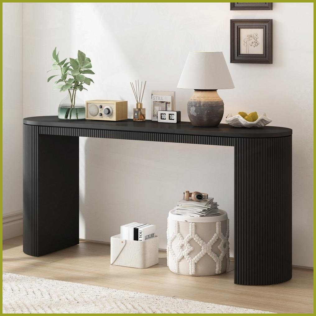 Latitude Run® Curved Vertical Stripes MDF Coffee Table for Living Room ...