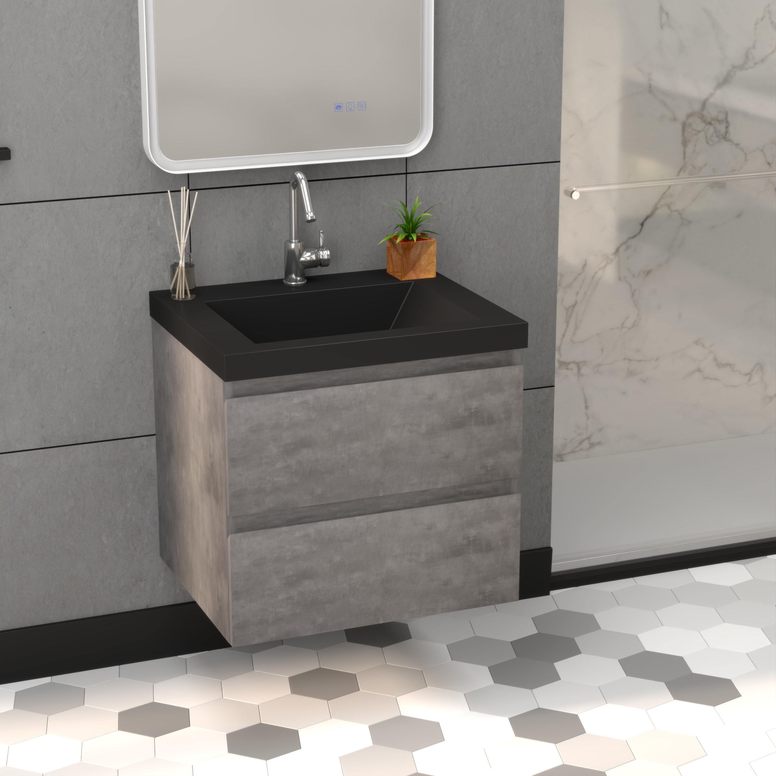 Ebern Designs 24" wall mounted bathroom vanity with resin engineered ...