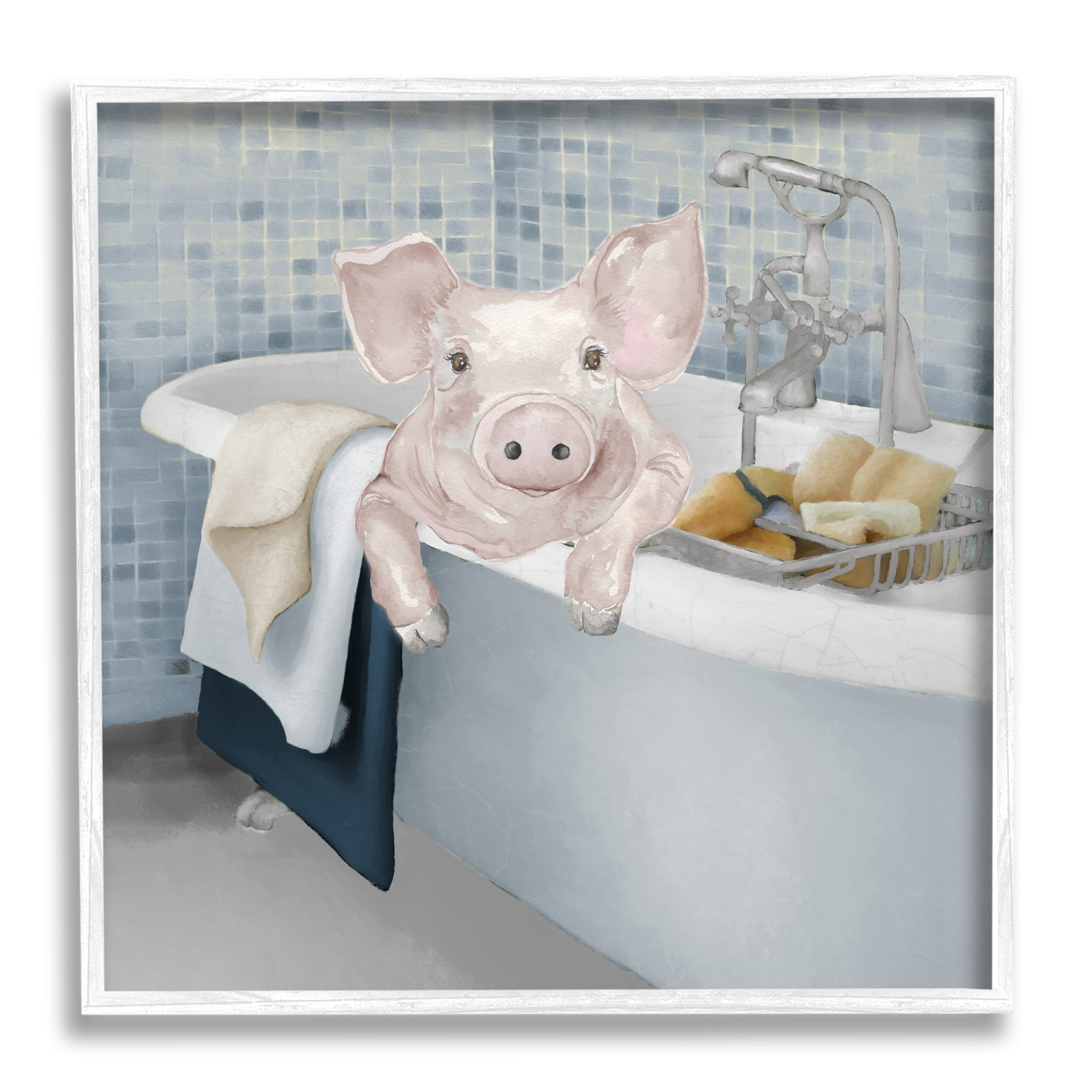 Stupell Industries Pig Bathing Bathroom Tub Animal by Elizabeth Medley ...