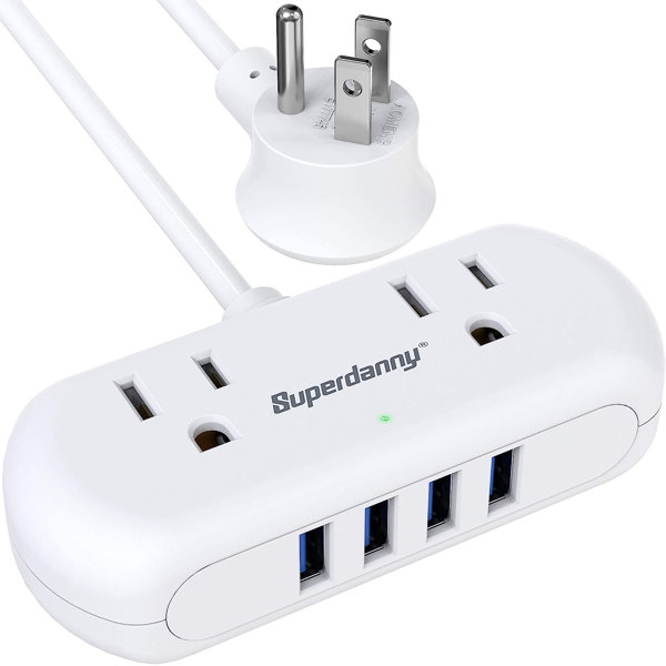 SUPERDANNY Power Strip USB Mini Surge Protector 2 Wide-Spaced Outlets 4 ...
