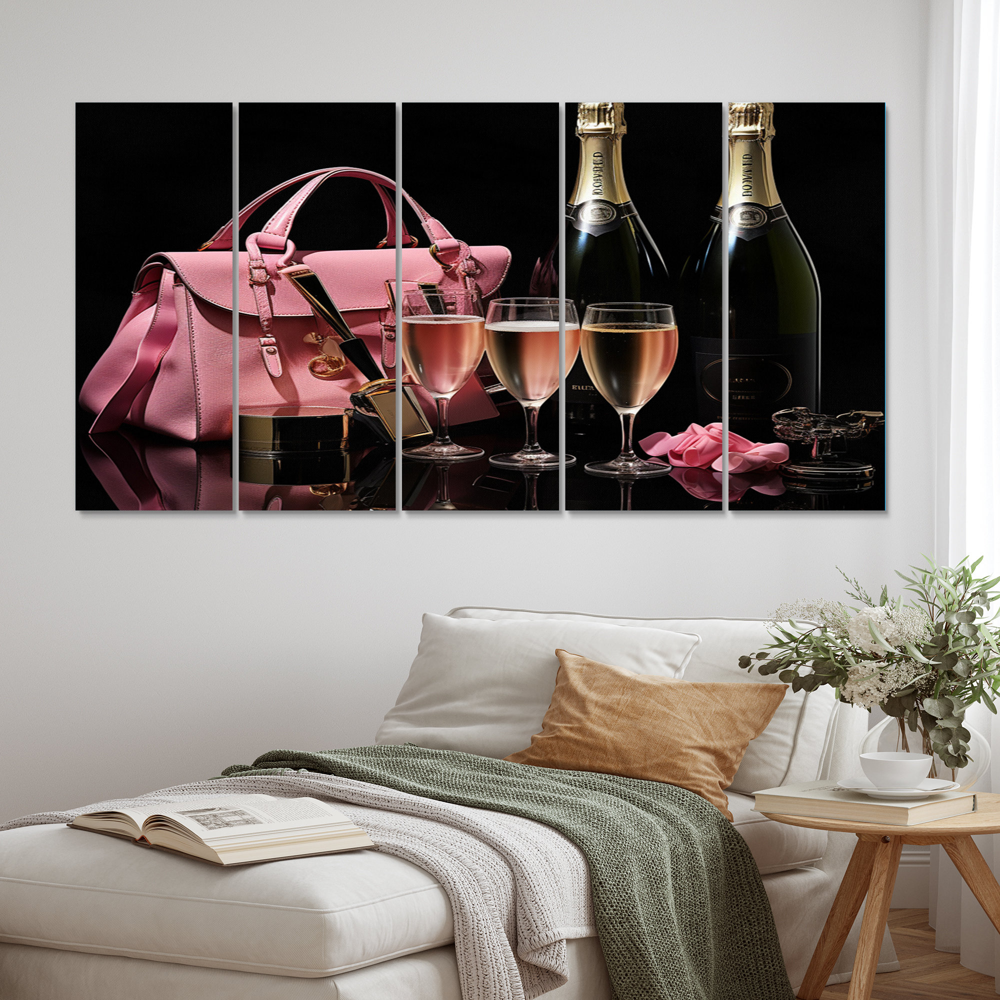 Design Art Pink Fashion Bag & Champagne II - Fashion Metal Wall Decor Set | Wayfair
