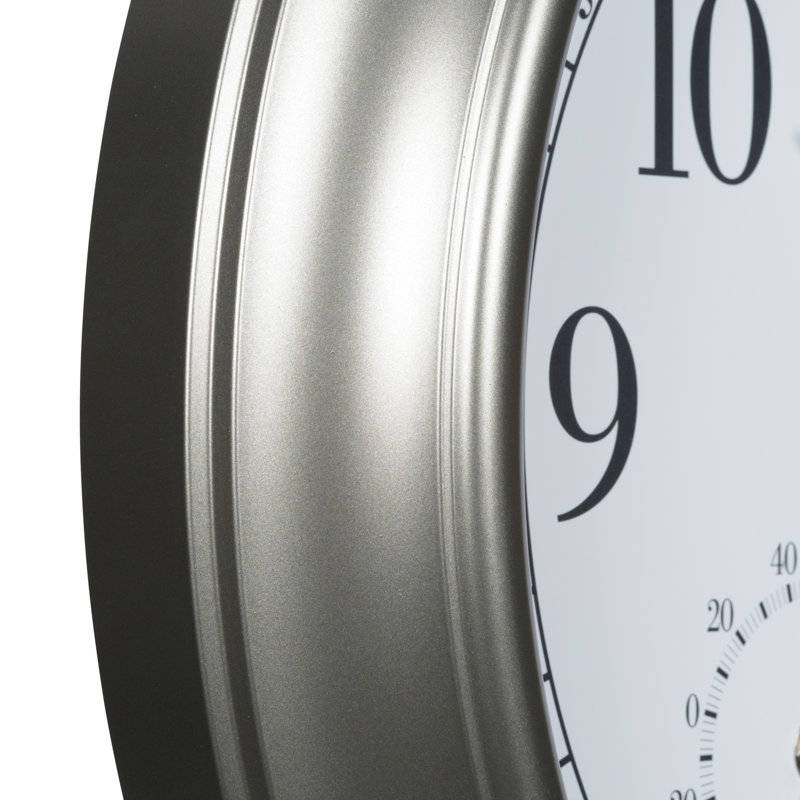 Winston Porter 18" Atomic Outdoor Analog Clock with Thermometer ...