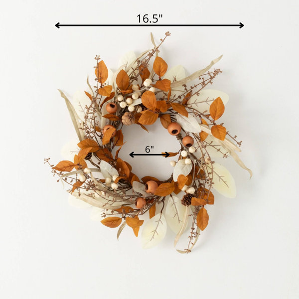 Primrue 16.5" Artificial Mixed Foliage Mini Fall Wreath, Brown | Wayfair