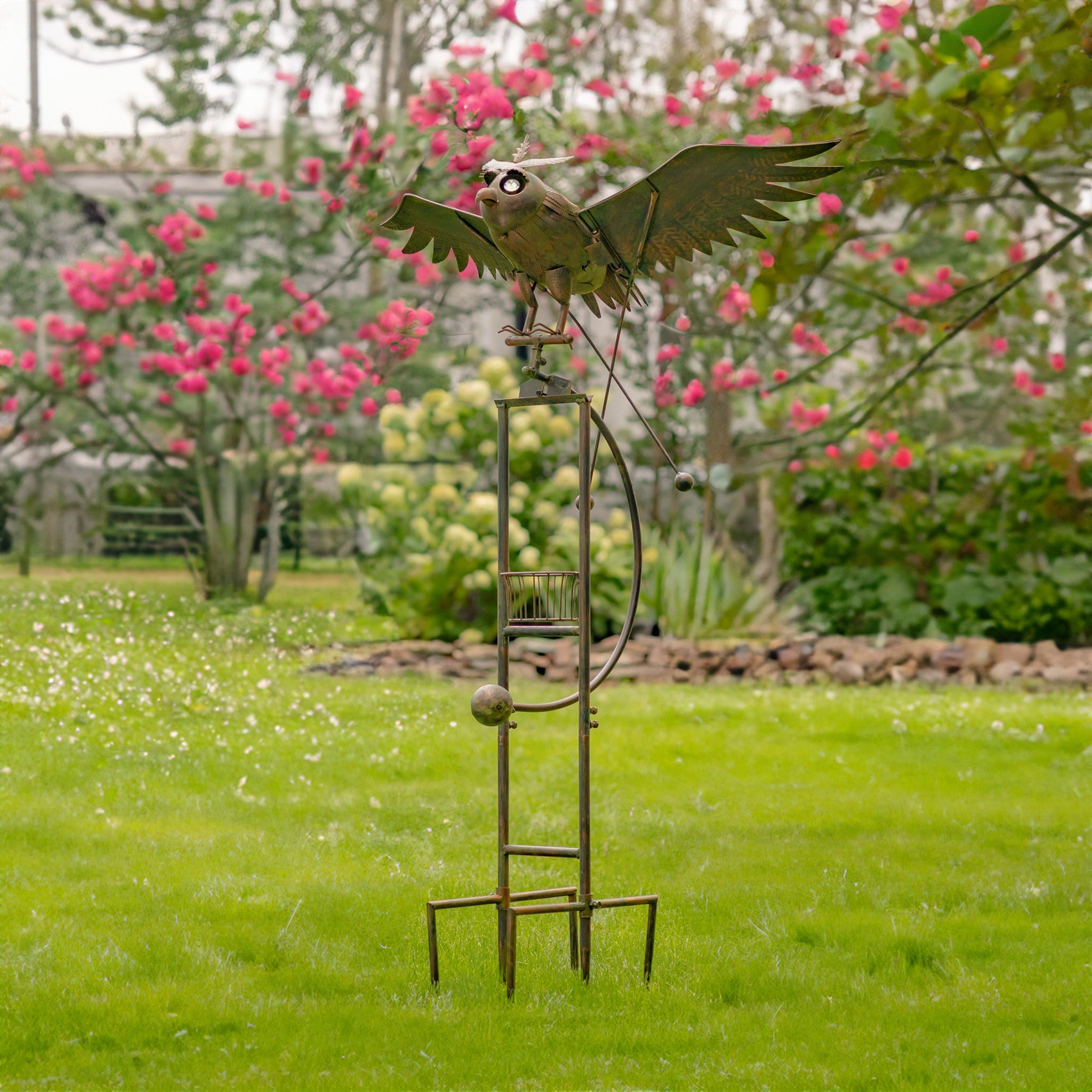 Rosalind Wheeler Gilmore Iron Rocking Owl Garden Stake | Wayfair