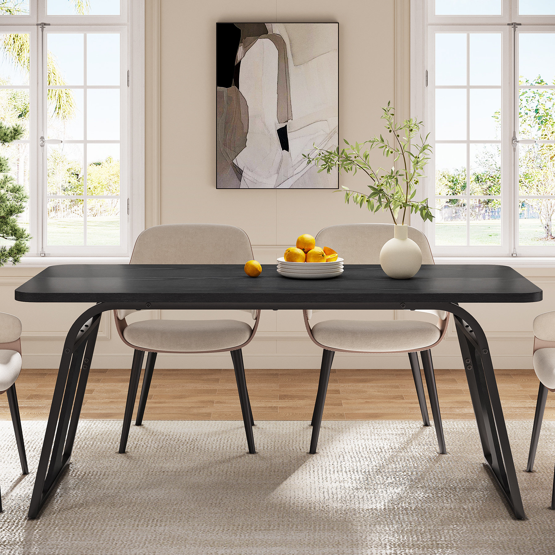 17 Stories 63-Inch Modern Dining Table for 4-6, Black | Wayfair