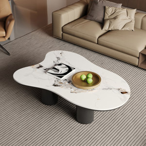 Orren Ellis 48"Modern Cloud Black Coofee Table, Glossy White Sintered ...