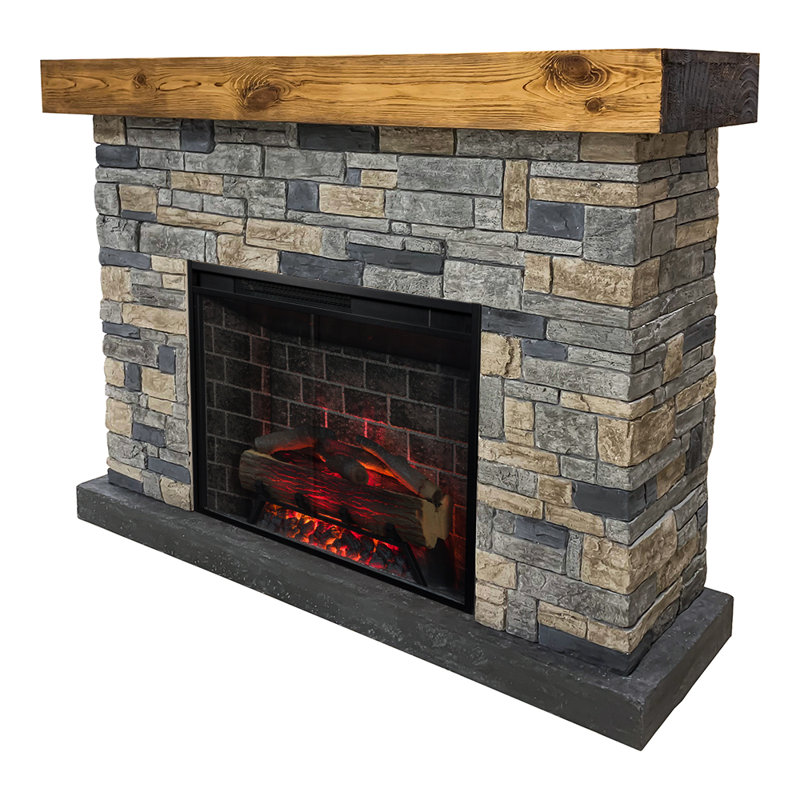 Country Living Dixson Faux Stone Brick Surround, Wood Mantel & 28 ...