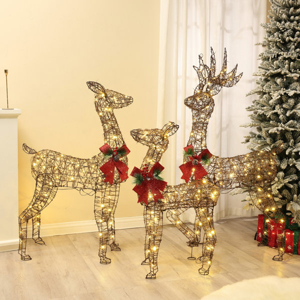 The Holiday Aisle® 3-Piece Rattan and Iron Reindeer Family Lighted ...