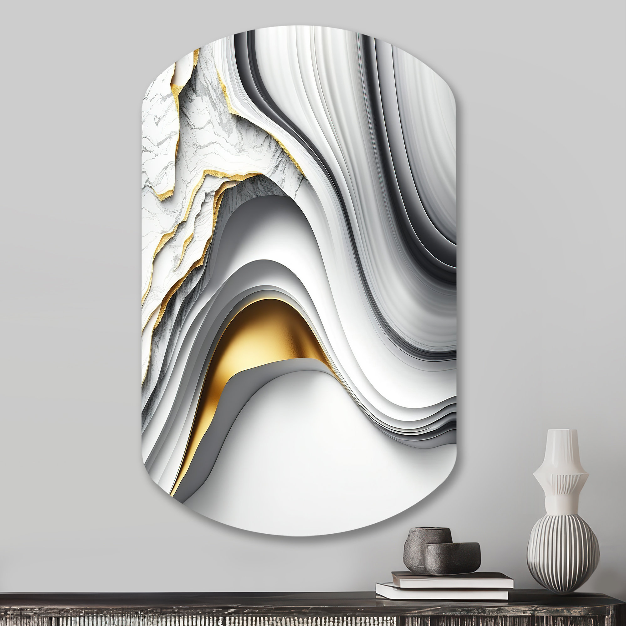 Design Art Abstract Geode Waves Grey I - Abstract Cylinder Shape ...